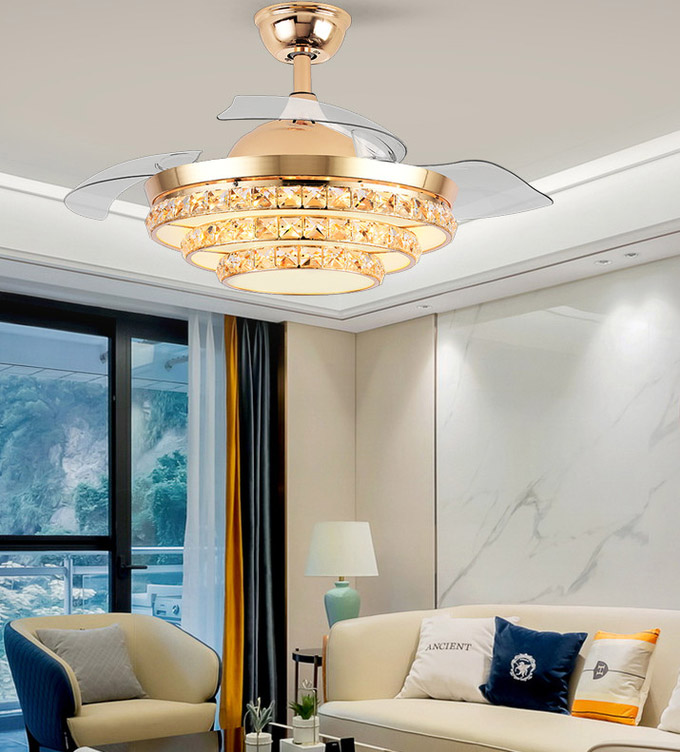 ECO Retractable Smart LED Ceiling Fan Light Quiet DC Fan With Light ...