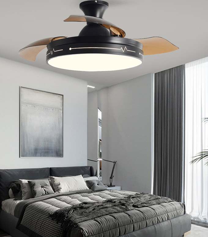 Decorative Folding Ceiling Fan With Light Remote Control Black Brown ...